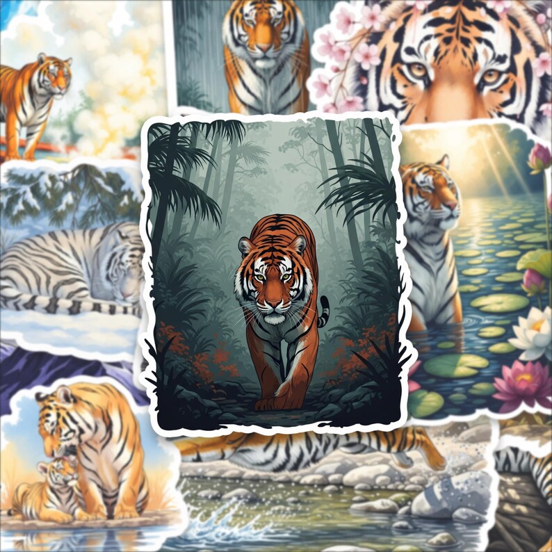 Tiger Sticker-pack 15 Glossy 2-inch Vinyl Animal-stickers Illustrated ...