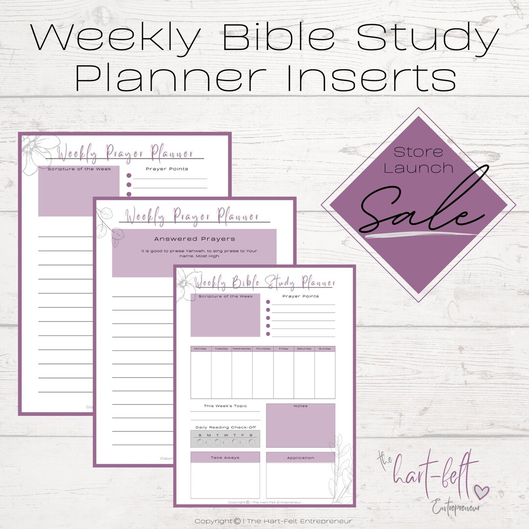 Weekly Bible Study Planner Inserts Set of 3 Designs Light - Etsy