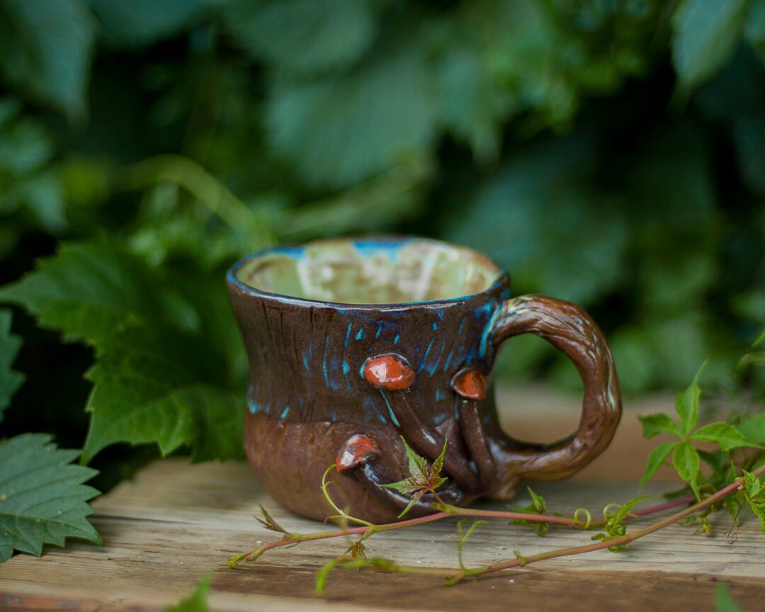 Wood Grain Mushroom Mug, Botanical Pottery Handmade Ceramic Coffee Mug ...