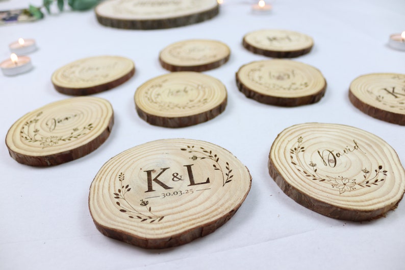 Personalised Wooden Log Slice - Ideal for Wedding Favour 8-9cm - Etsy