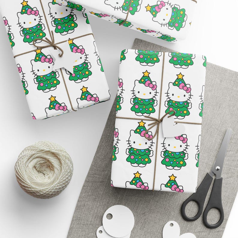 Christmas Hello Kitty Wrapping Paper: Holiday Tree Pattern - Etsy