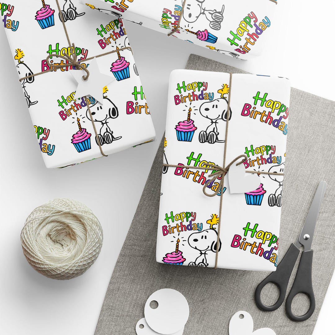 Snoopy Happy Birthday Pattern Wrapping Paper | Peanuts Party Wrap - Etsy