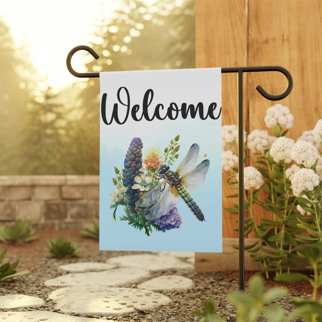 Dragonfly Welcome Banner and Flag, Outdoors Décor, Garden Flag - Etsy