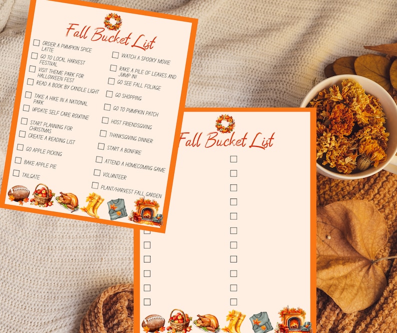 Fall Bucket List Printable, Autumn Décor, Seasonal Printable, Fall Bucket List Template, Fall ...