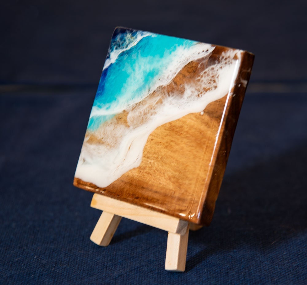 Resin Ocean Wave Art Tiles, Coasters or Trivets. 6 X 6 Inch Hand ...