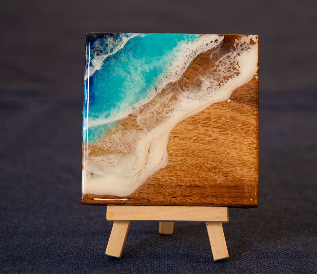 Resin Ocean Wave Art Tiles, Coasters or Trivets. 6 X 6 Inch Hand ...