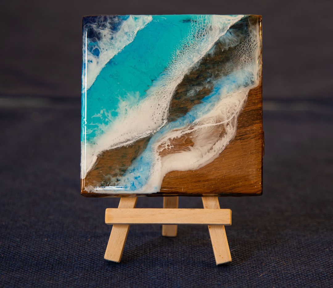 Resin Ocean Wave Art Tiles, Coasters or Trivets. 6 X 6 Inch Hand ...