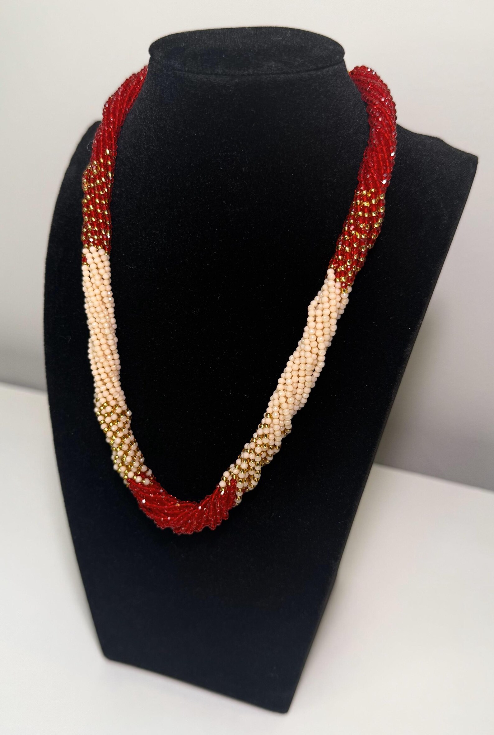 Nepali Crystal Bead Necklace (pote) - Cream Red Gold - Etsy