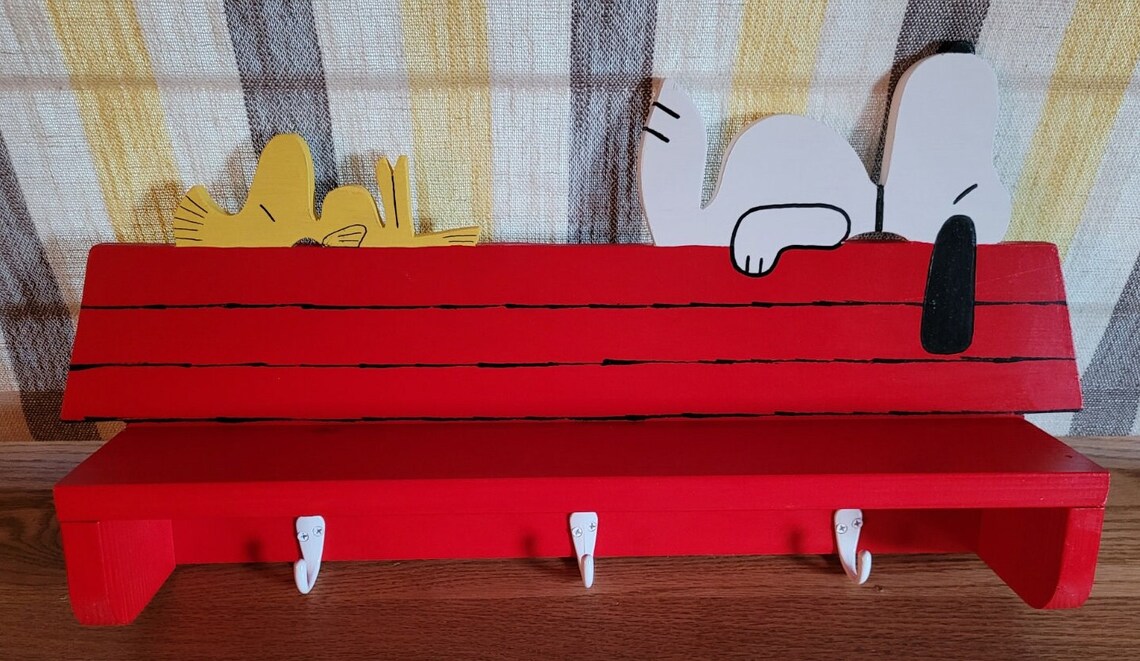 Snoopy and Woodstock Wall Hanging Shelf With Hooks - Etsy