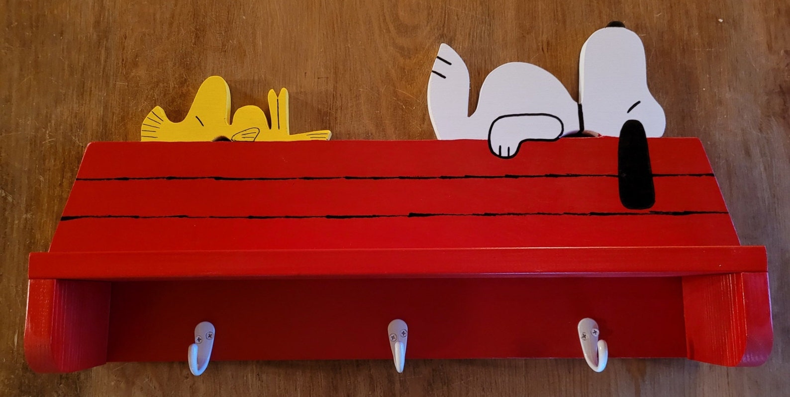 Snoopy and Woodstock Wall Hanging Shelf With Hooks - Etsy