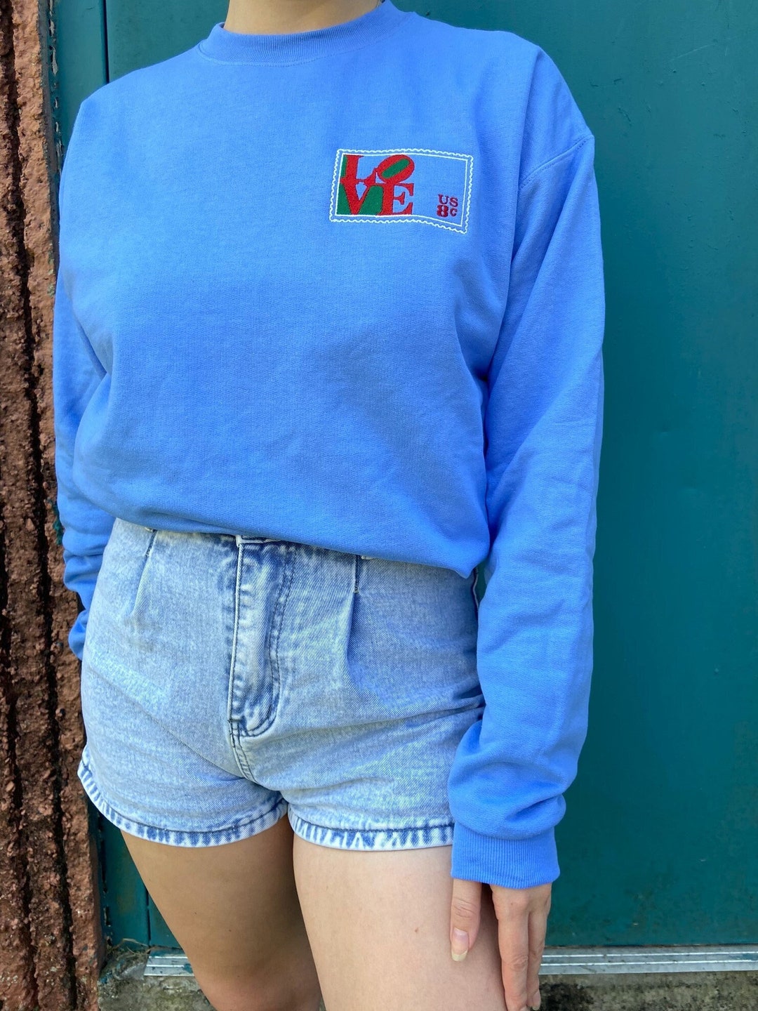 Philadelphia LOVE Letter Postage Stamp Embroidered Sweatshirt - Etsy