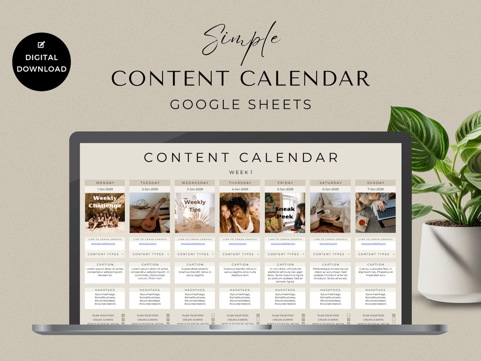 Social Media Content Calendar, Social Media Monthly Content Planner ...