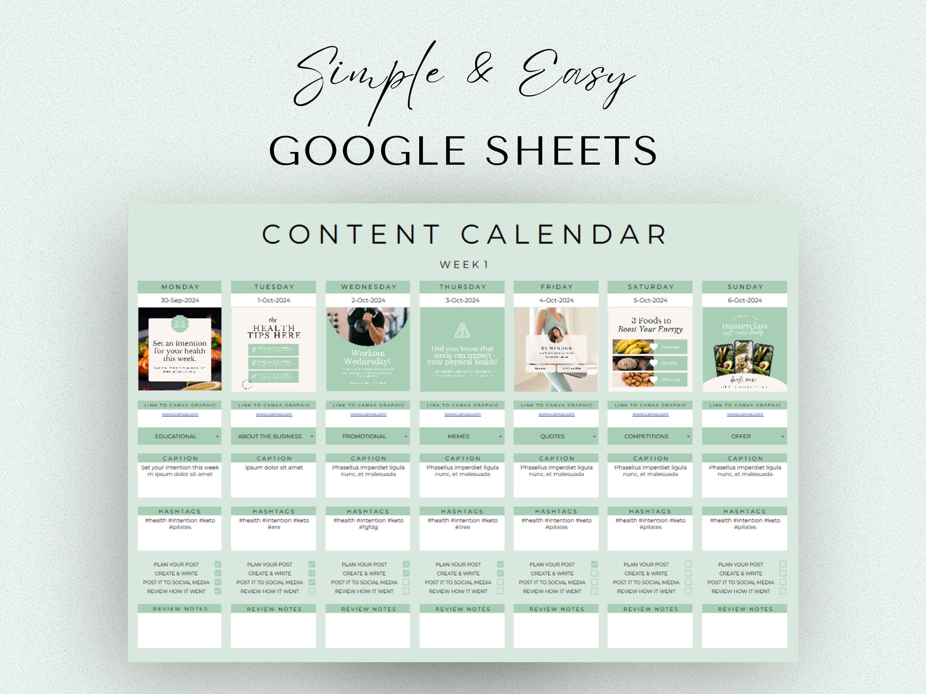 Social Media Content Calendar, Social Media Monthly Content Planner ...