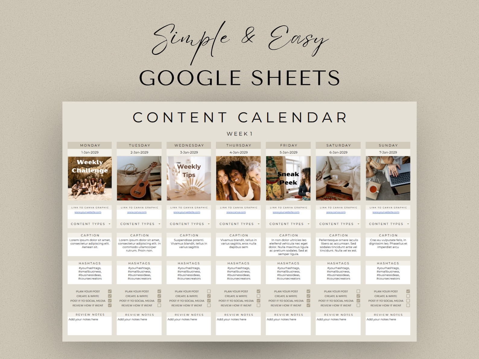 Social Media Content Calendar, Social Media Monthly Content Planner ...