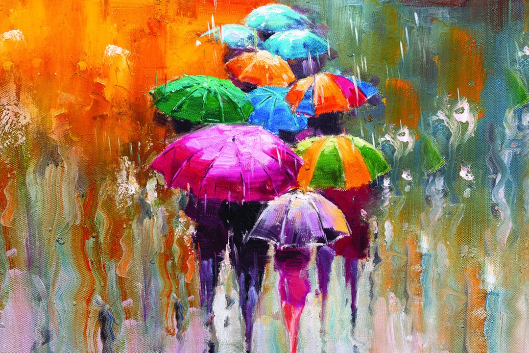 OCEANCANVASNART Colorful Umbrella Painting Art Abstract for Living Room ...