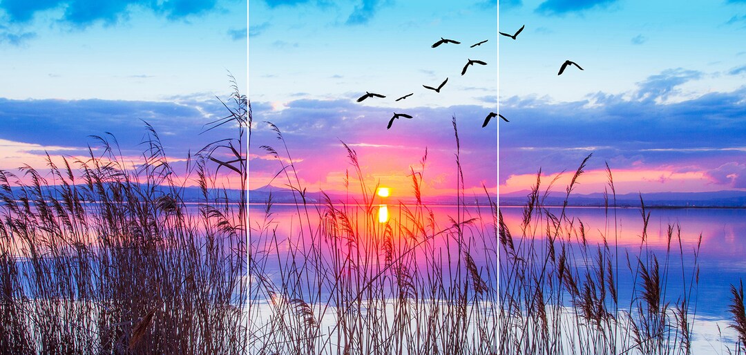 3 Piece Canvas Wall Art Sunset Scenery and Beech Mountains Nature for ...