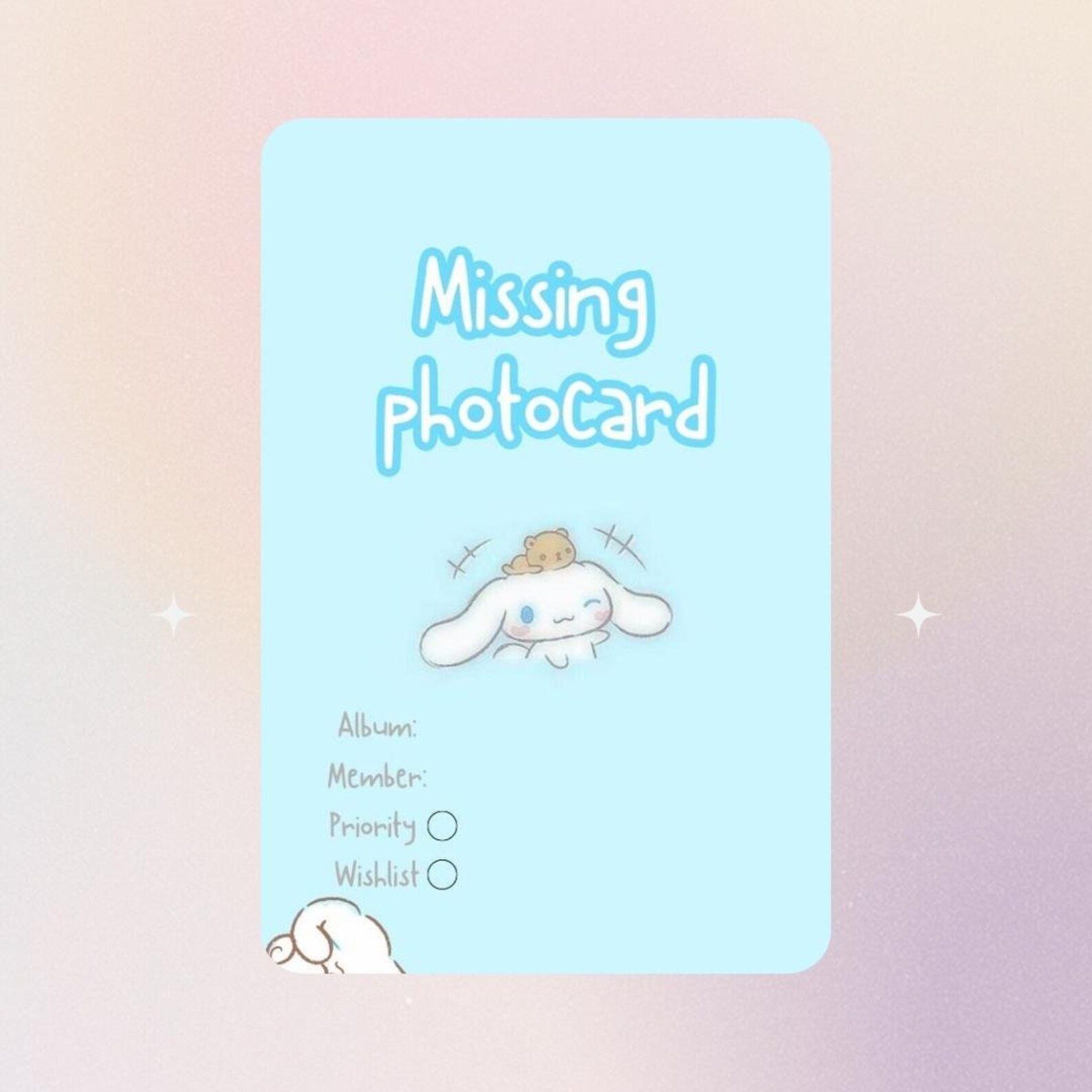 Kpop Missing Photocard Binder Filler/placeholder: Cute Design digital ...
