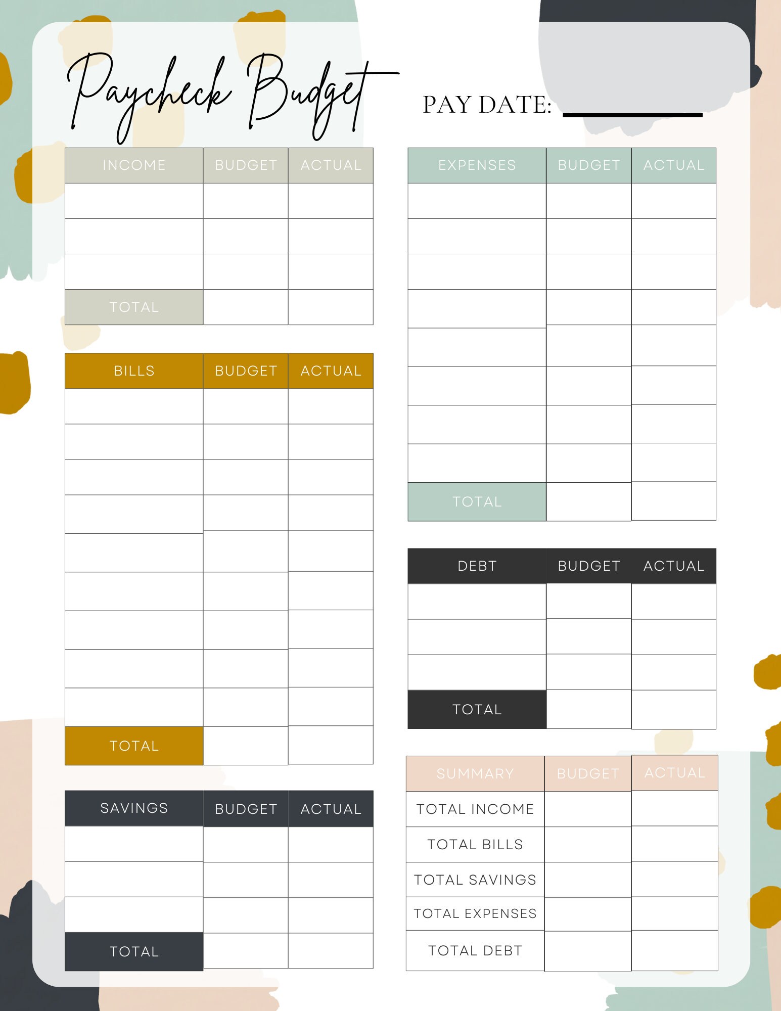 Paycheck Budget - Etsy