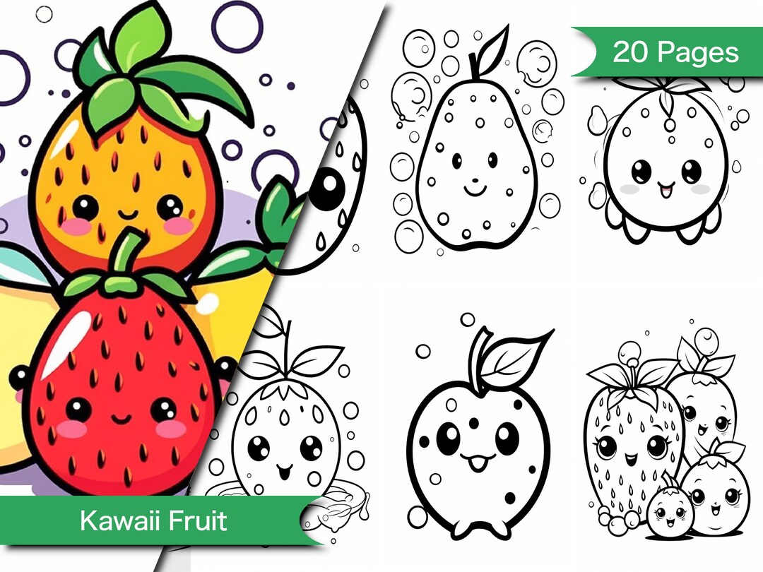 Kawaii Fruit Coloring Book Adorable Fruit Illustrations for Summer ...