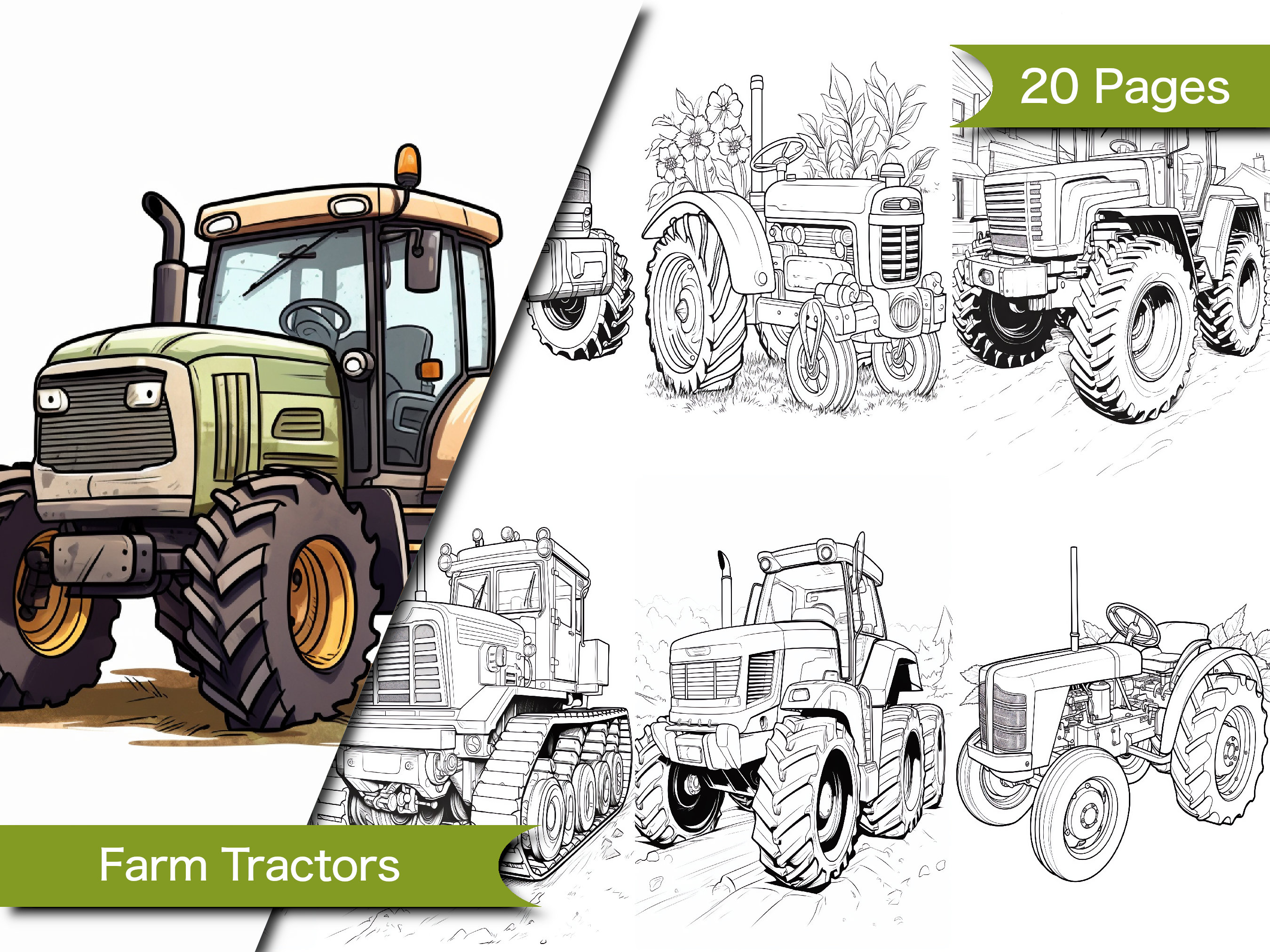 Farm Tractor Coloring Book: Assorted Designs for Kids & Adults (instant ...