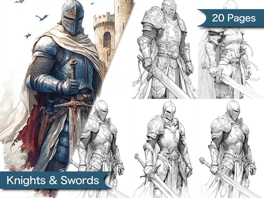 Knights With Swords Coloring Book for Adults and Kids, Historical ...