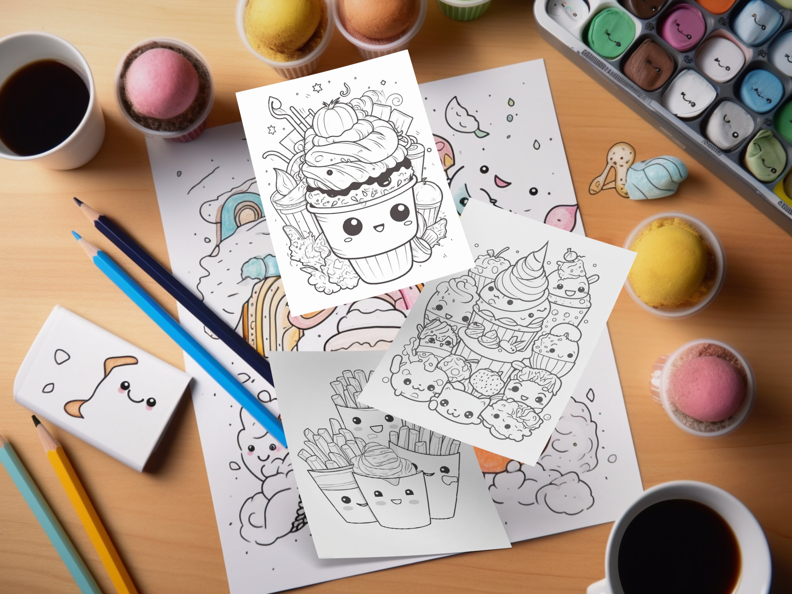 Kawaii Food Frenzy Adorable Cartoon Coloring Pages for Hours of ...