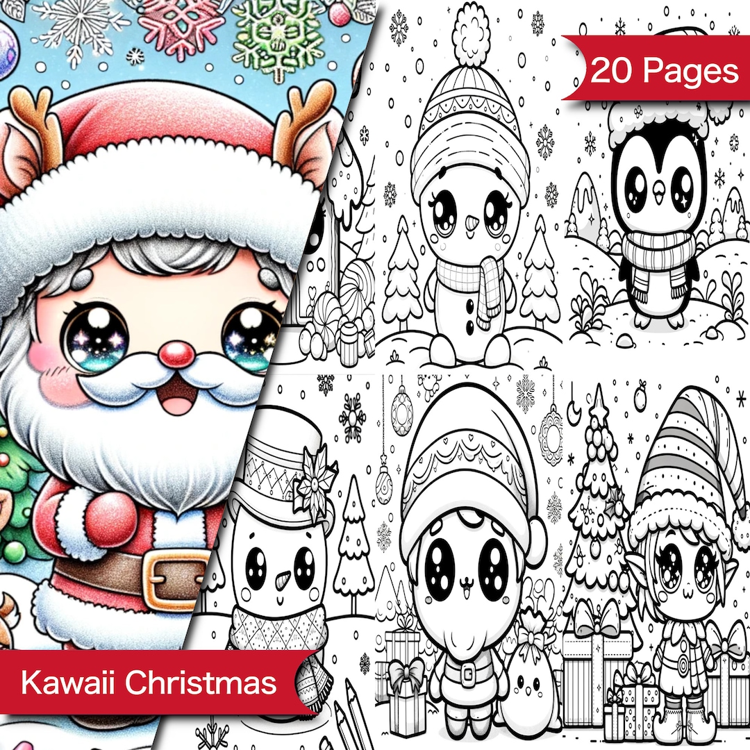 Kawaii Christmas Coloring Pages Adults and Children | Cute Kawaii ...