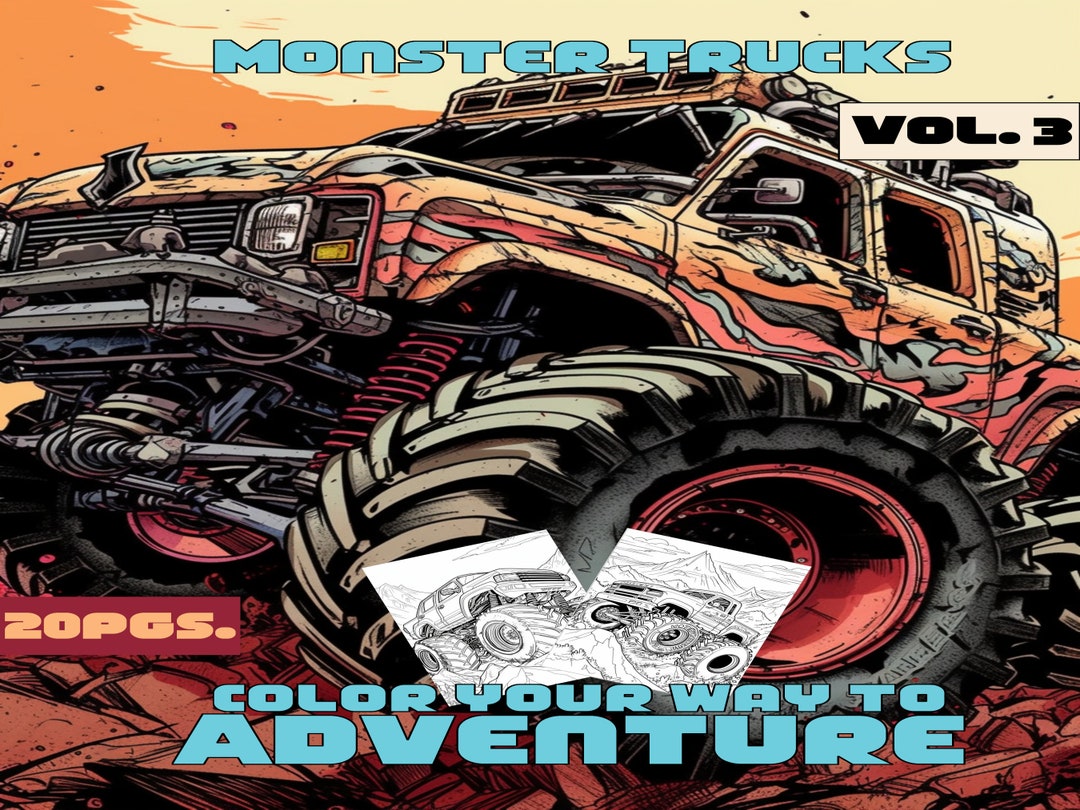 Monster Truck Coloring Book: 20 Pages of Fun (PDF Pattern) - Etsy