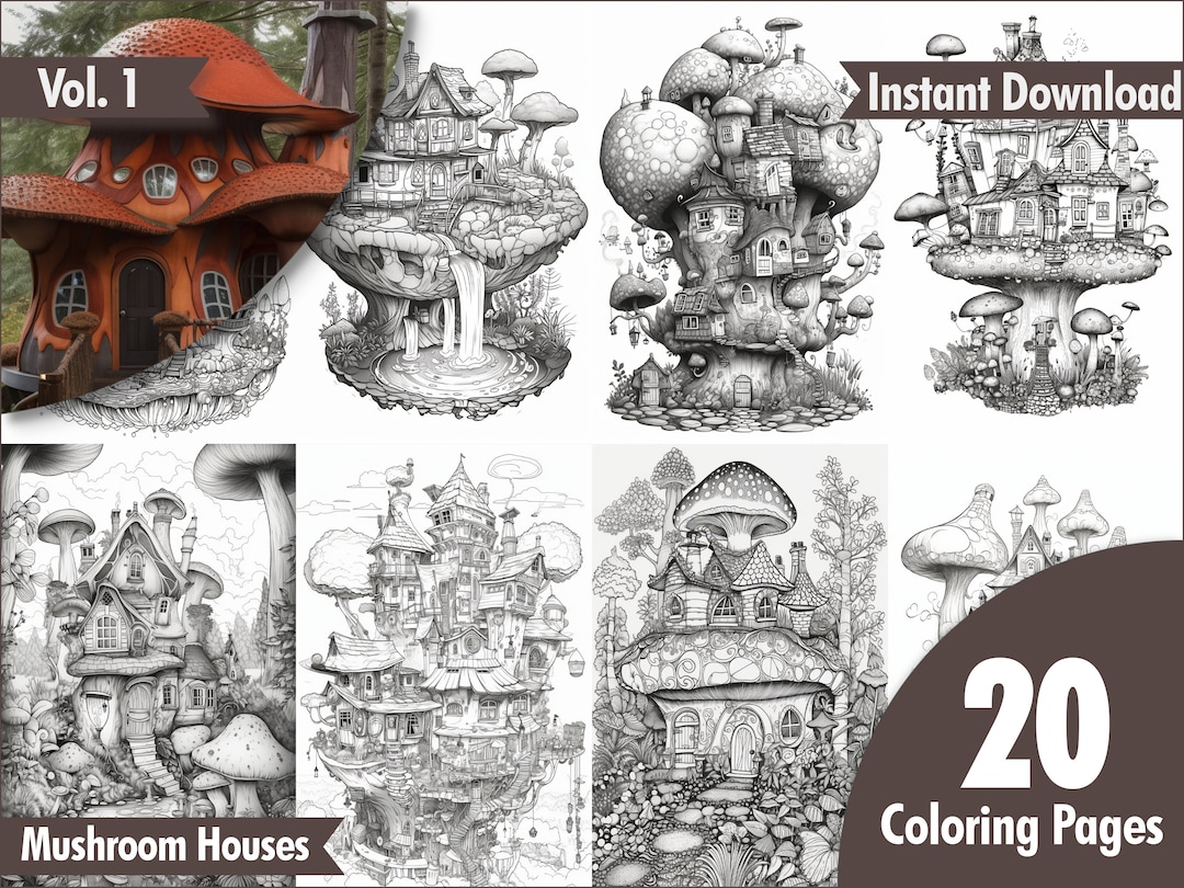 Enchanted Mushroom Coloring Book | Mushroom House | Mushroom Coloring ...