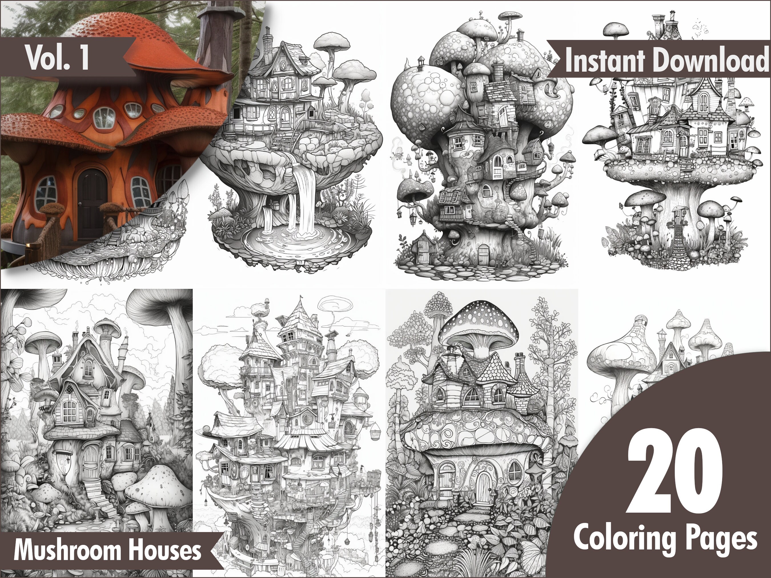 Enchanted Mushroom Coloring Book | Mushroom House | Mushroom Coloring ...