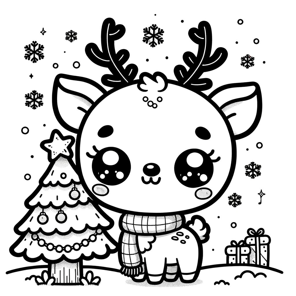 Kawaii Christmas Coloring Pages Adults and Children | Cute Kawaii ...