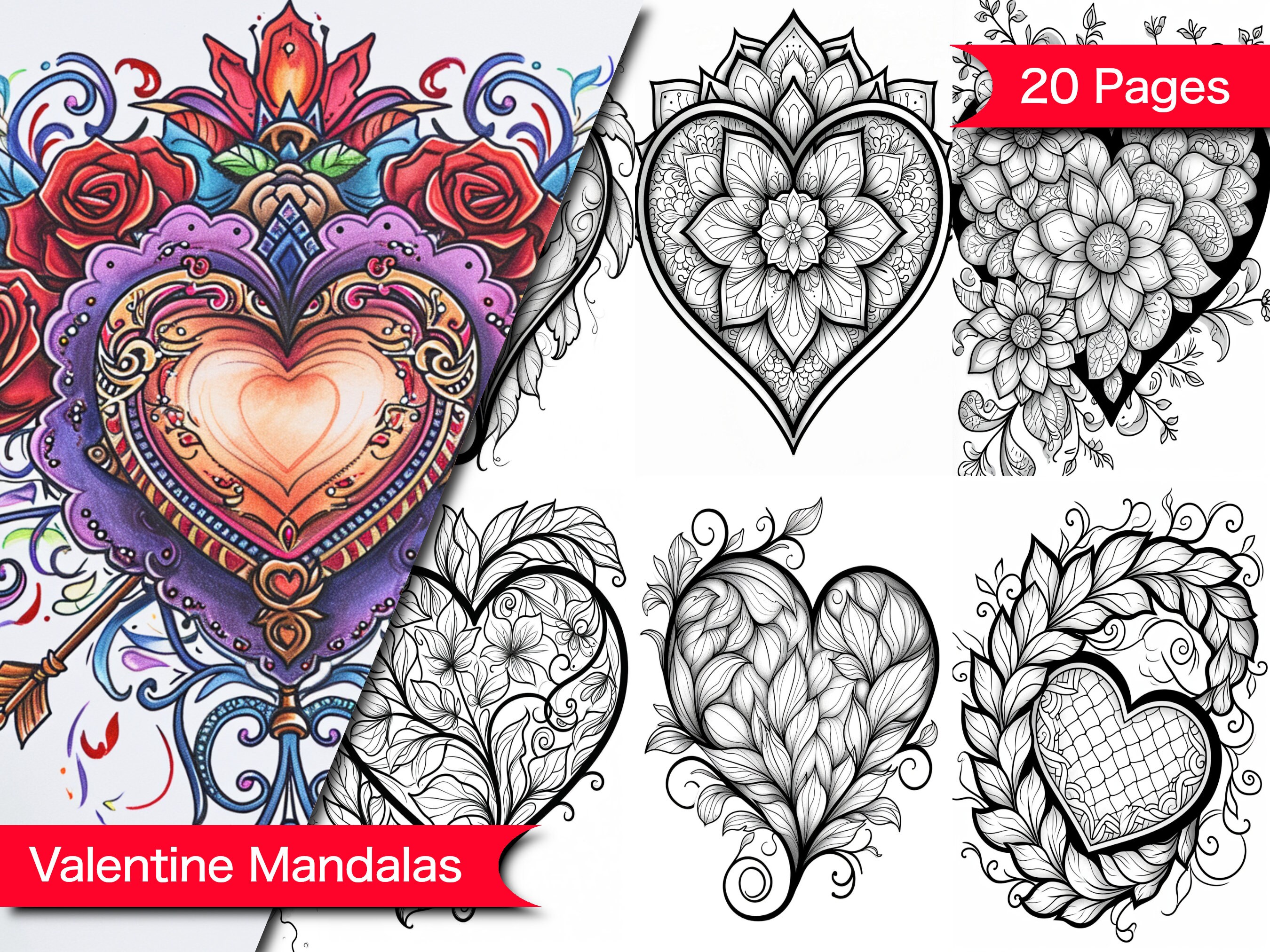 Valentine's Mandala Coloring Book - Instant Download PDF for All Ages ...