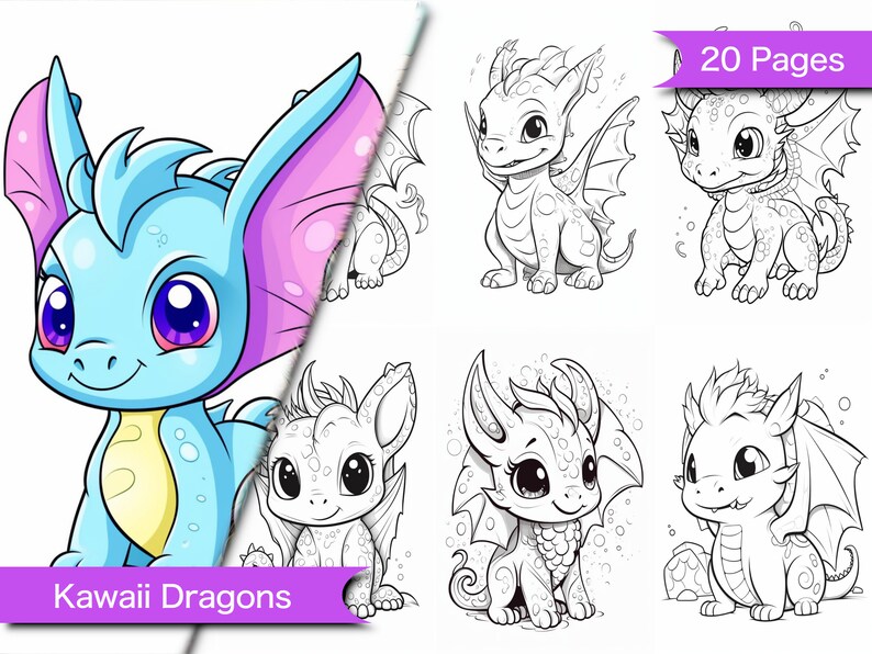 Kawaii Dragon Coloring Book Kawaii Dragon Coloring Page Dragon Coloring ...