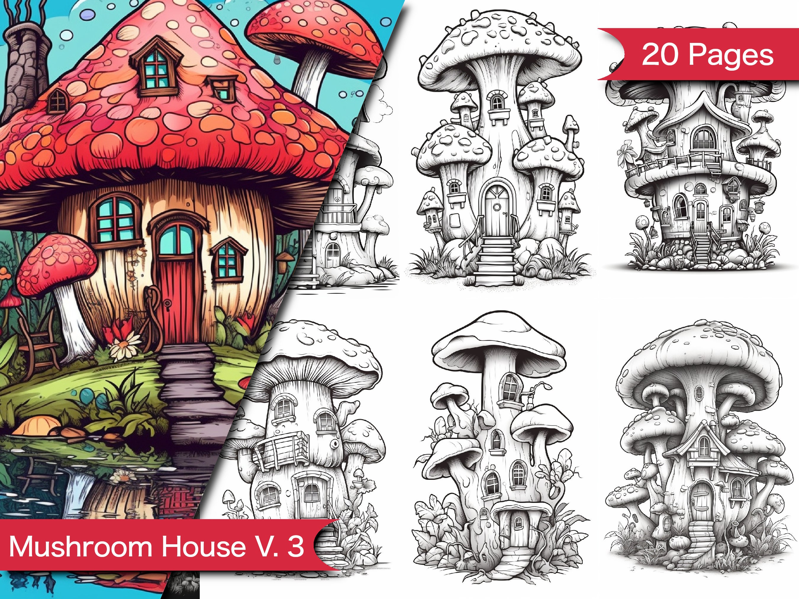 Enchanted Mushroom House Coloring Book Whimsical Forest - Etsy