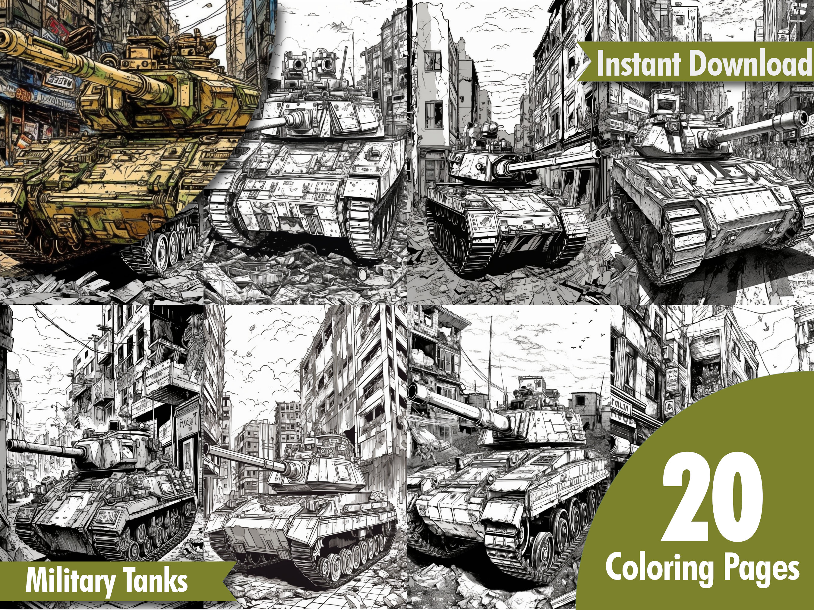 Army Tank Coloring Pages for Kids and Adult Military Tank Art Armored ...
