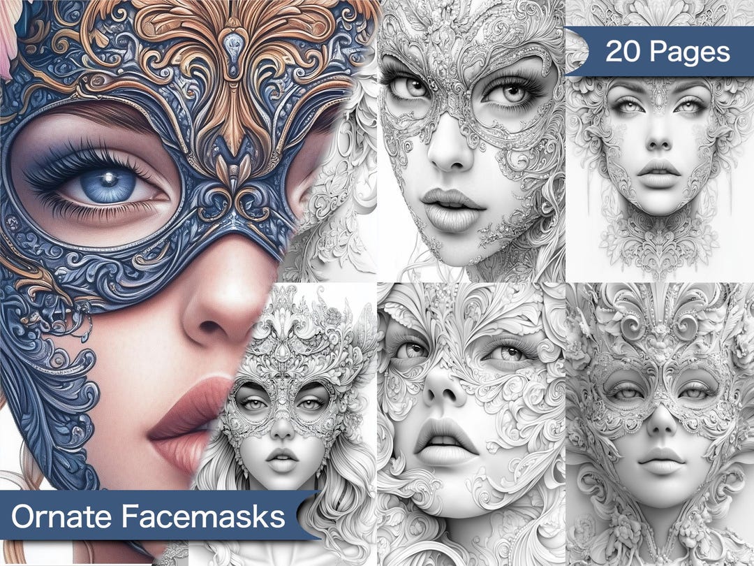 Grayscale Ornate Facemask Coloring Book for Adults and Kids Unique ...