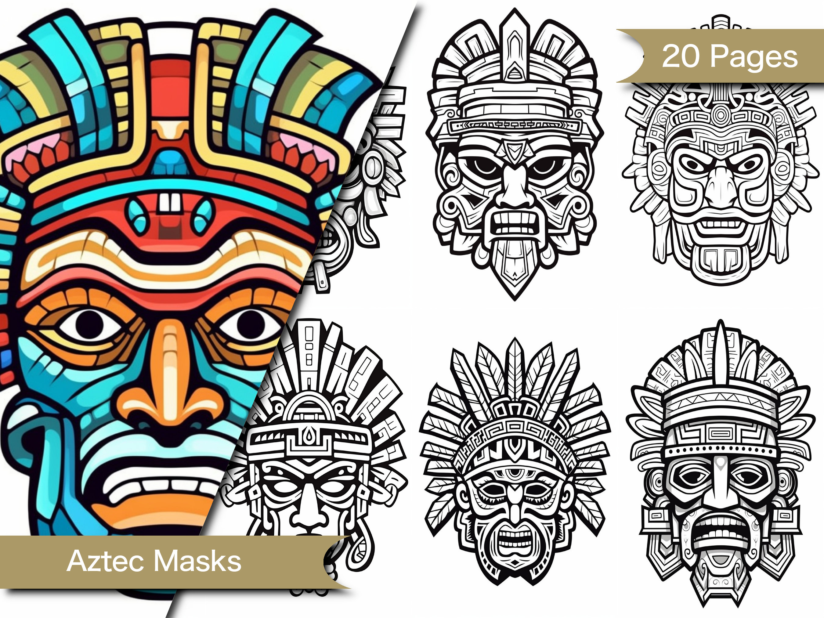Aztec Face Mask Coloring Book Instant Download Printable Relaxing ...