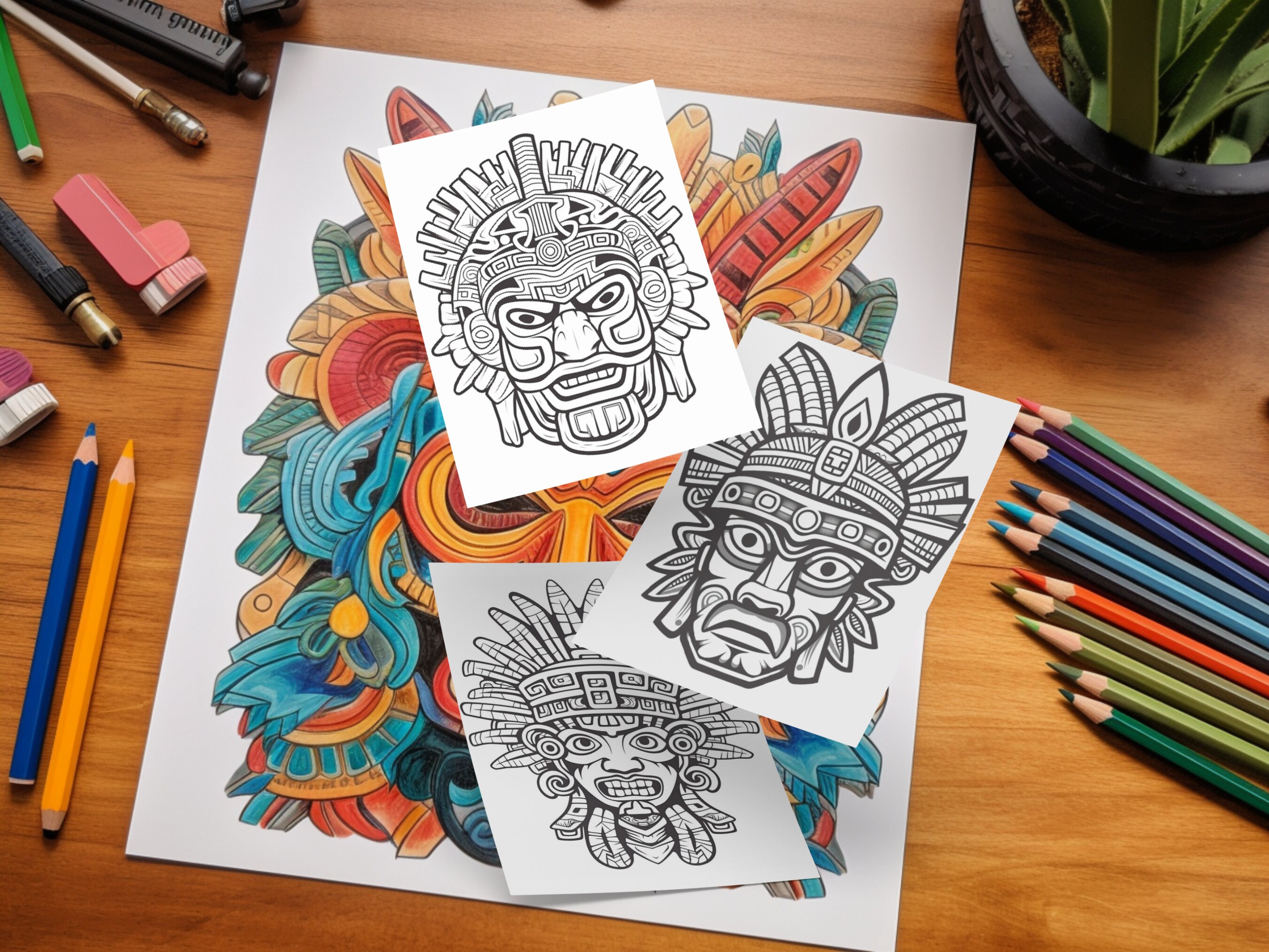 Aztec Face Mask Coloring Book Instant Download Printable Relaxing ...