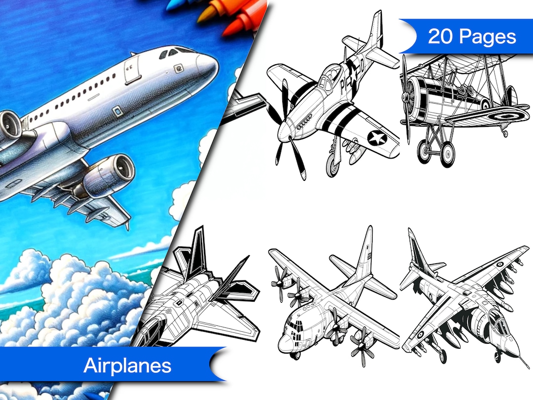 Airplane Coloring Page: Kids' Educational Jet Activity (PDF) - Etsy