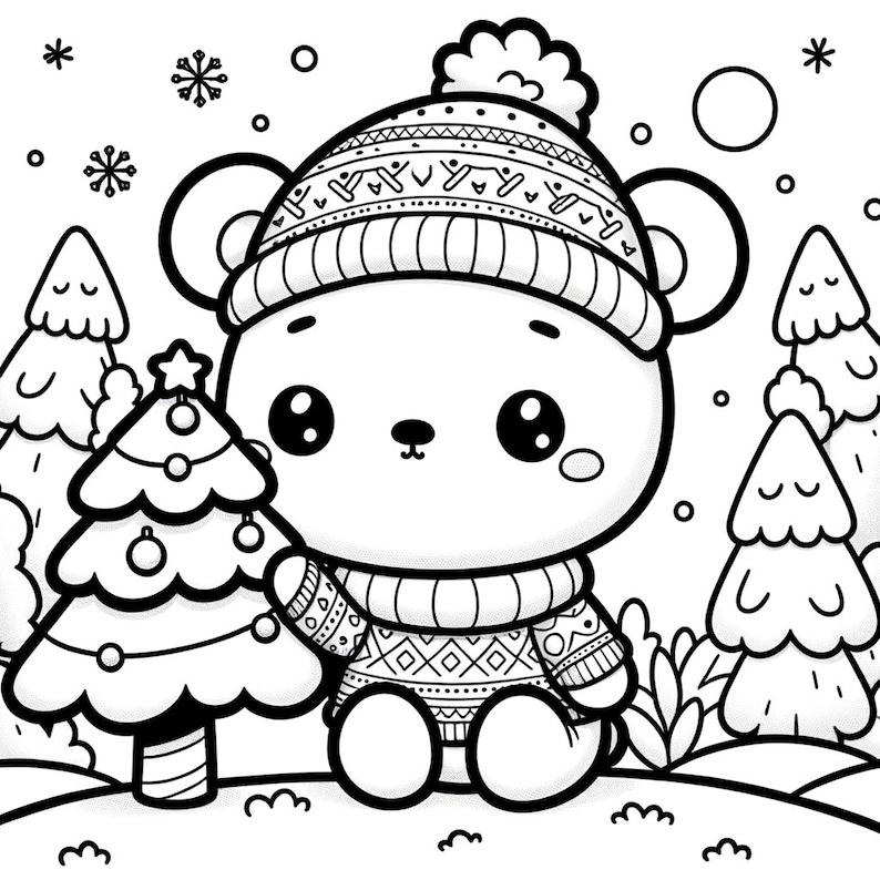 Kawaii Christmas Coloring Pages | Cute Holiday Printables (digital ...