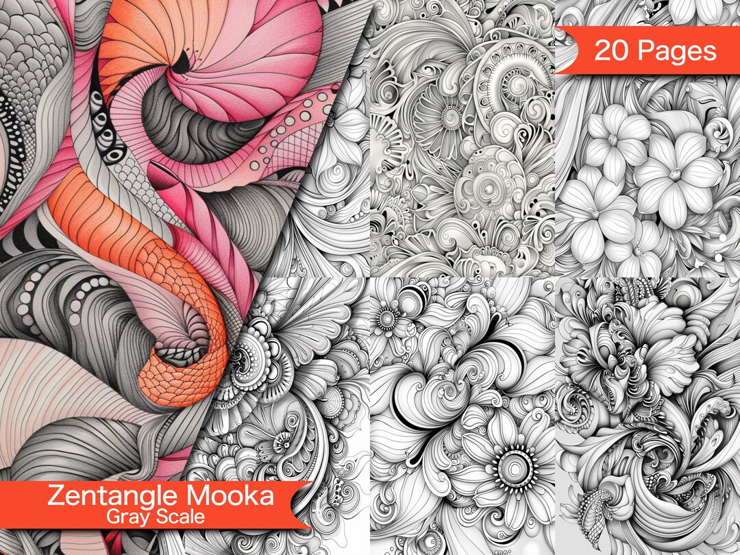 Zentangle Mooka Gray Scale Coloring Book for All Ages Intricate ...