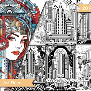 Vintage Art Deco Coloring Pages - Instant Download, Retro Designs ...