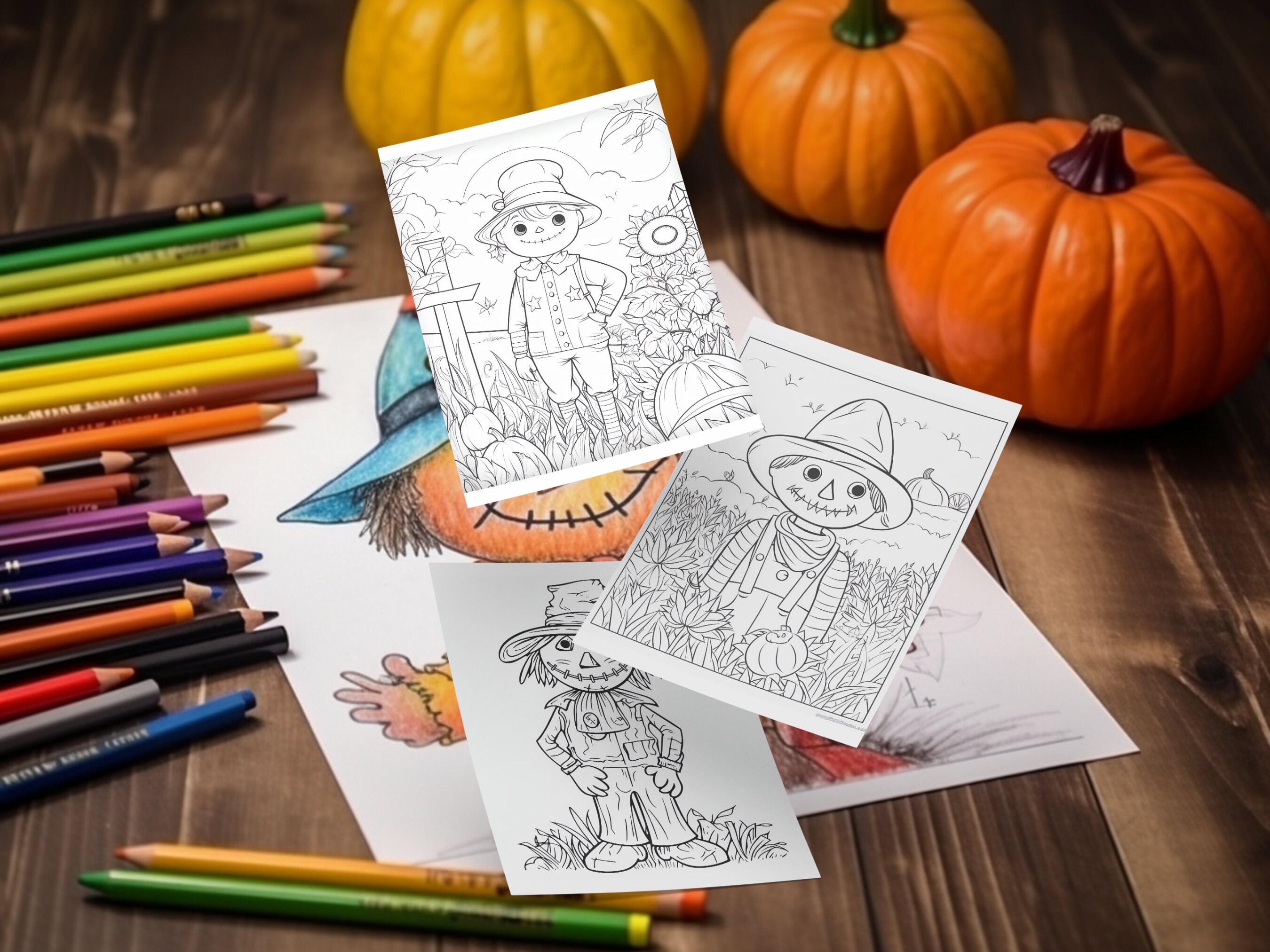Scarecrow Coloring Pages Kids and Adults Spooky Designs - Etsy
