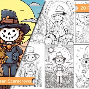 Scarecrow Coloring Pages Kids and Adults Spooky Designs Halloween ...