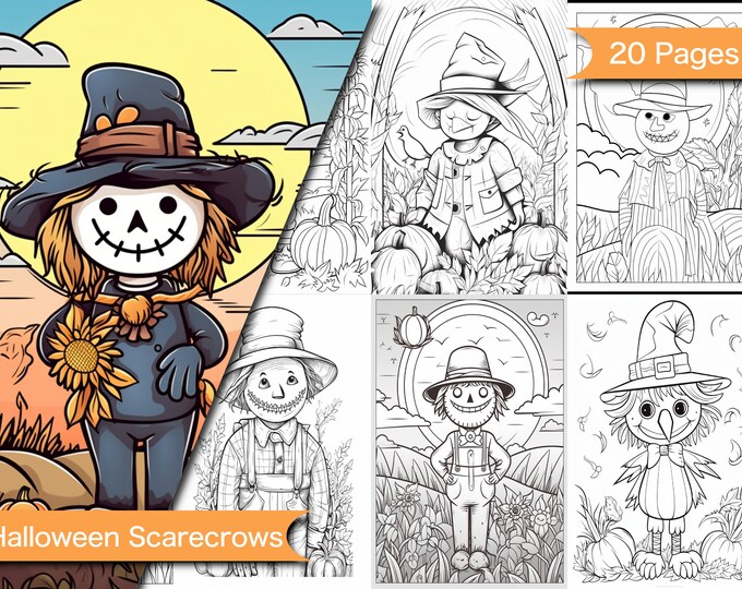 Scarecrow Halloween Coloring Page, Pdf Picture, Digital, Coloring Page ...
