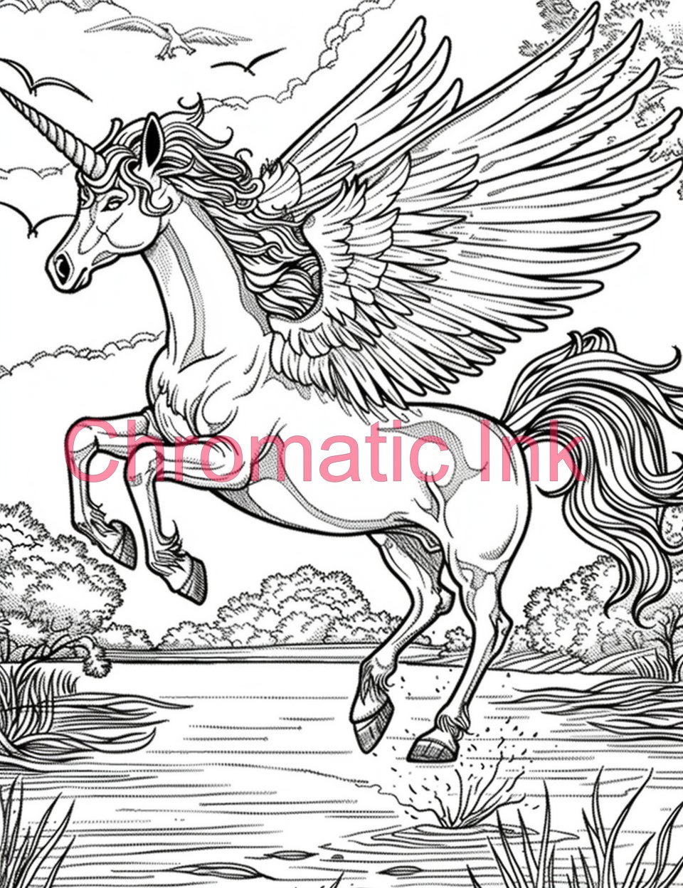 Mystical Unicorn Coloring Pages Printable Fantasy Creatures Stress ...