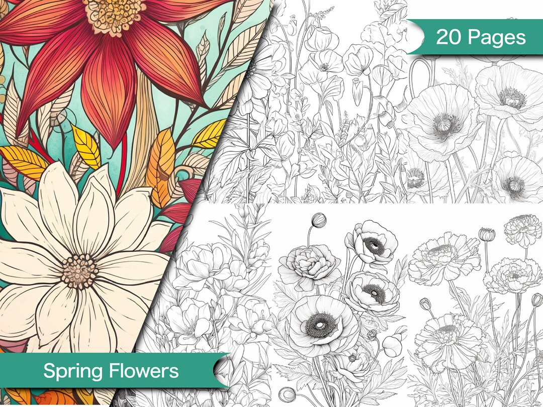 Flower Coloring Page Spring Printable Coloring Sheets for Adults and ...