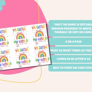 EDITABLE Printable Rainbow Valentines Cards, Classroom Valentines Day ...