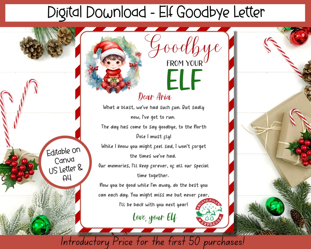EDITABLE Elf Goodbye Letter, Elf Departure Letter, Elf Farewell Letter ...