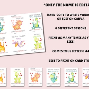 EDITABLE Printable Dinosaur Valentine Cards, Classroom Valentines Day ...